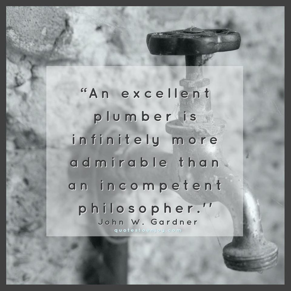 An excellent plumber is infinitely more admirable than... - John W. Gardner