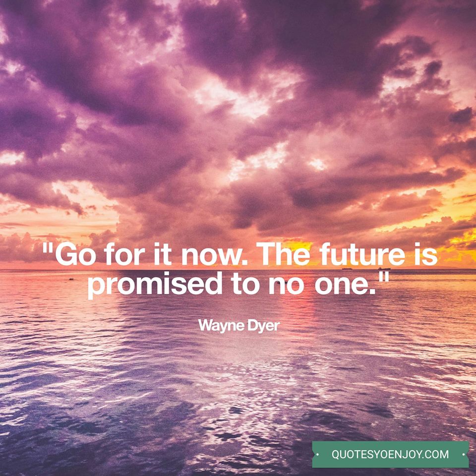 "Go for it now. The future is promised to no one." - Wayne Dyer