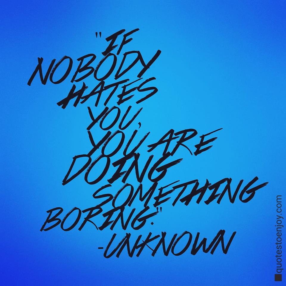 If nobody hates you, you are doing something boring. - Author Unknown