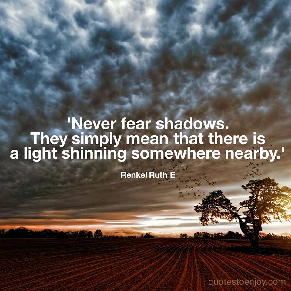 Never fear shadows. They simply mean that there is a... - Ruth E. Renkel